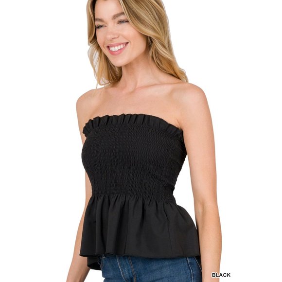 Zenana Outfitters | Tops | Smocked Ruffle Bottom Top In Black | Poshmark